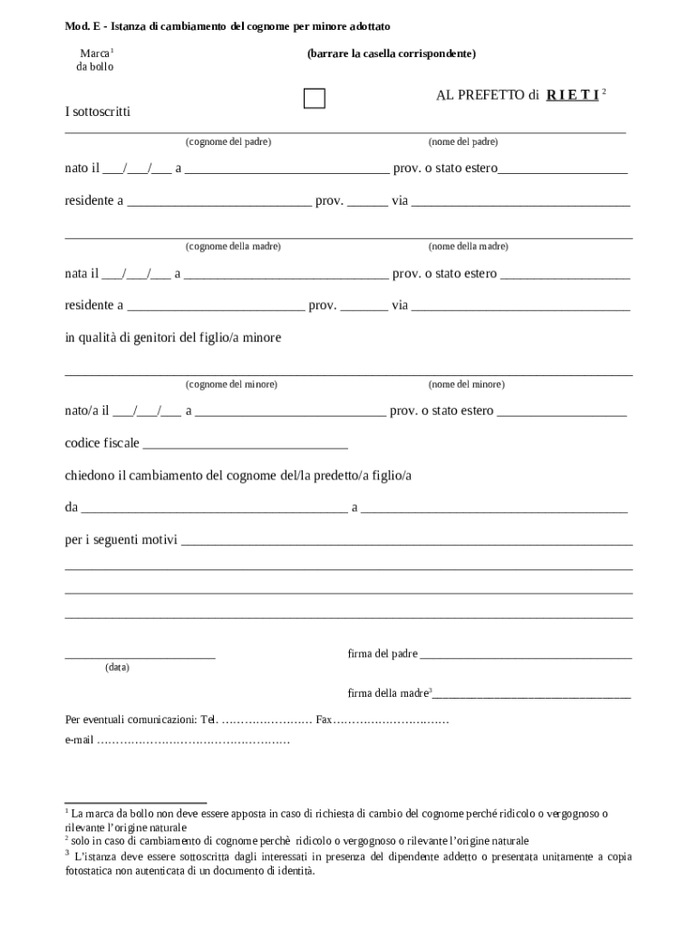 Cambio o aggiunta di nome e cognome: richiesta di ... Doc Template | pdfFiller