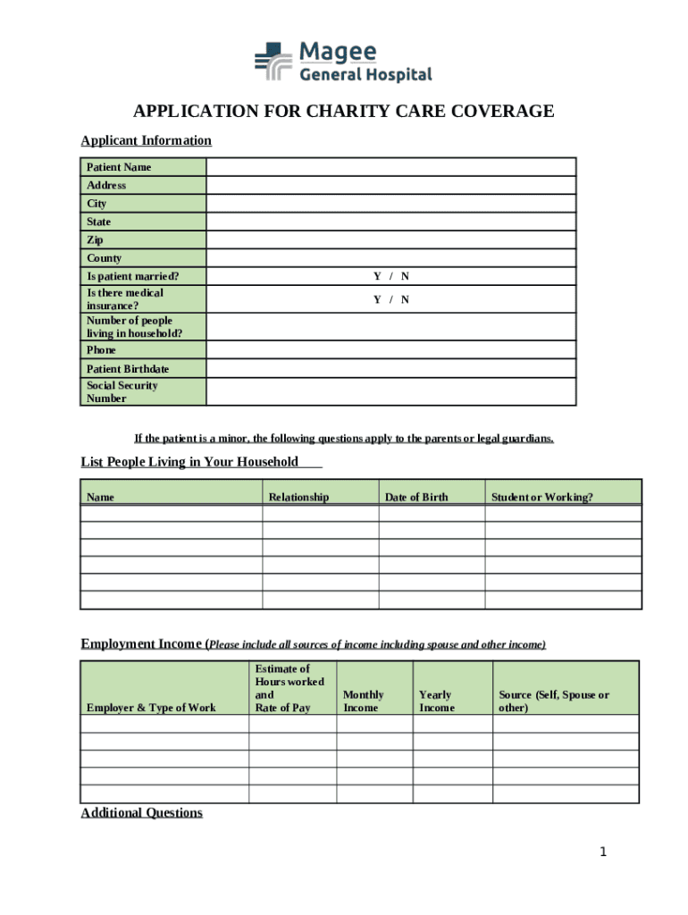 Hospital Financial Assistance and Charity Care Application Doc Template ...