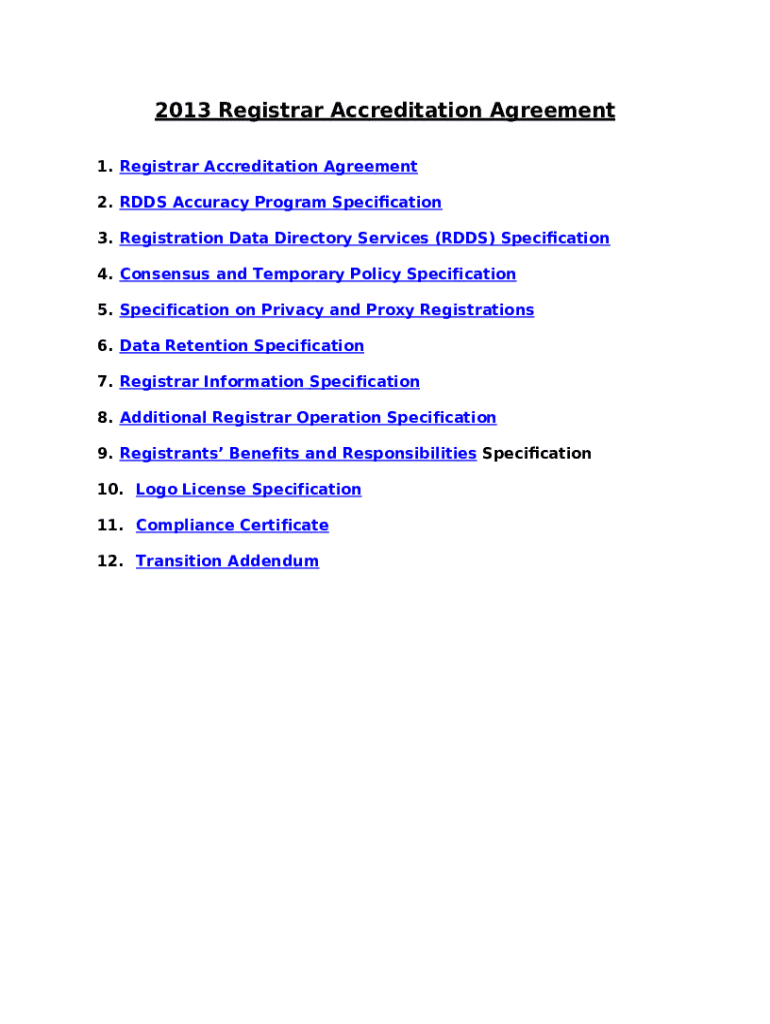 Registrar Accreditation Agreement (2013) Doc Template | pdfFiller