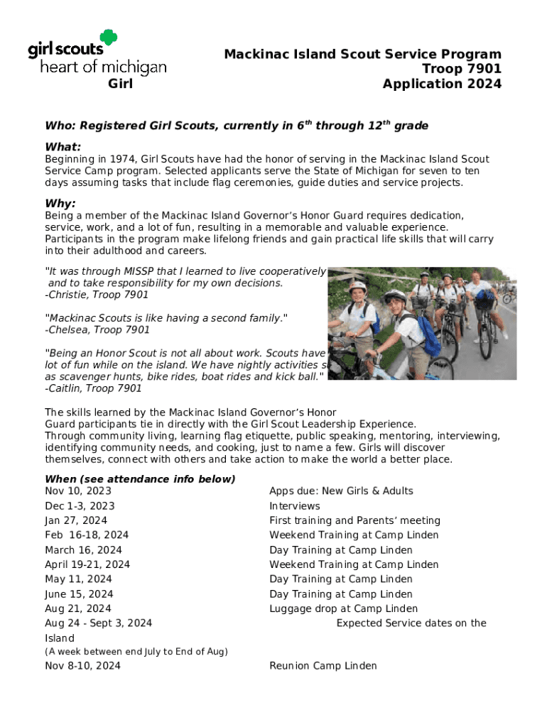 Girl Scouts and the Mackinac Island Scout Service Camp Doc Template | pdfFiller
