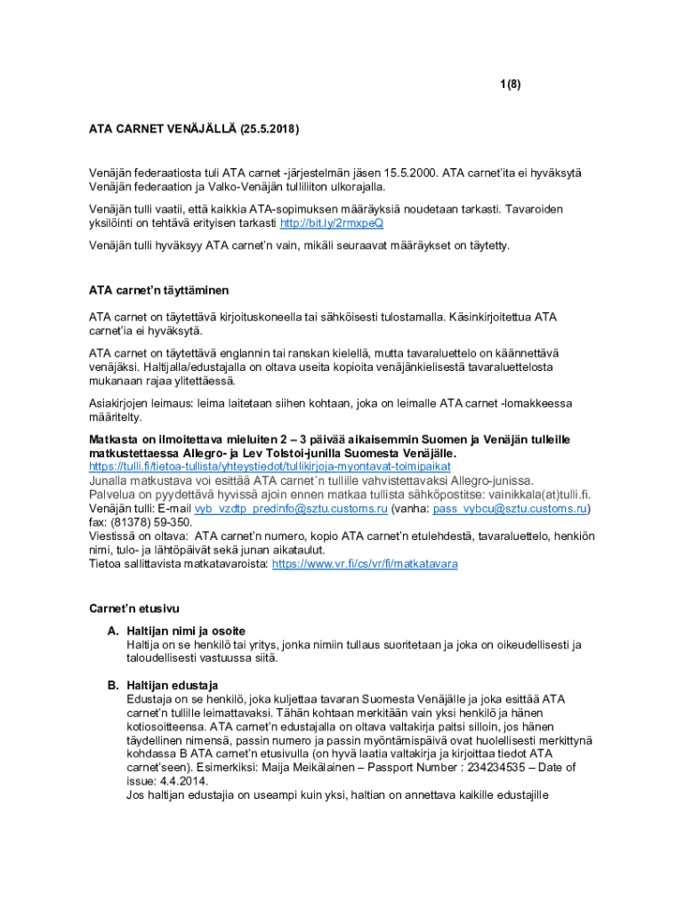 Fillable Online Sample ATA Carnet Fax Email Print - pdfFiller