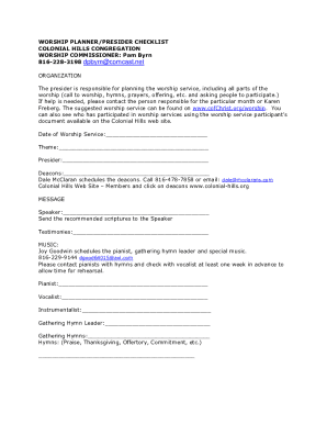 Fillable Online Song Lists for Planning Worship Fax Email Print - pdfFiller