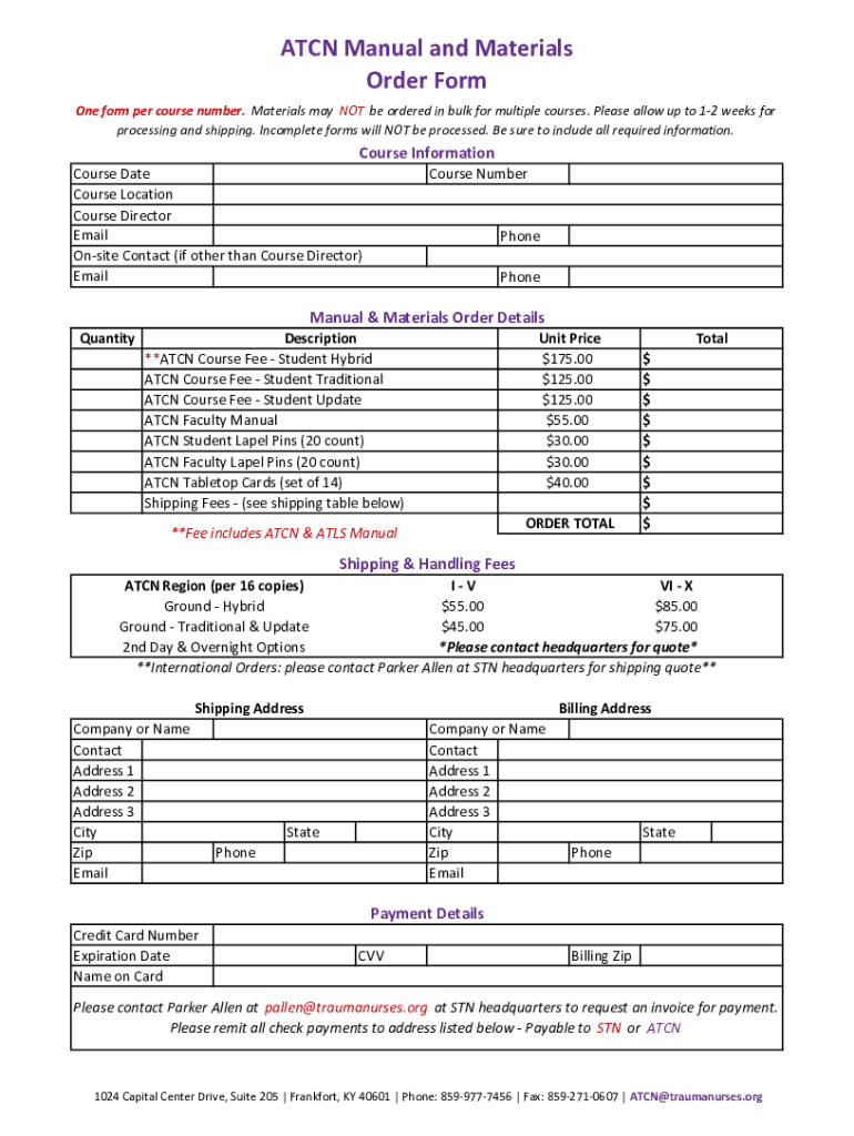 Fillable Online ATCN Manual & Material Order Form Information Document Fax Email Print - pdfFiller