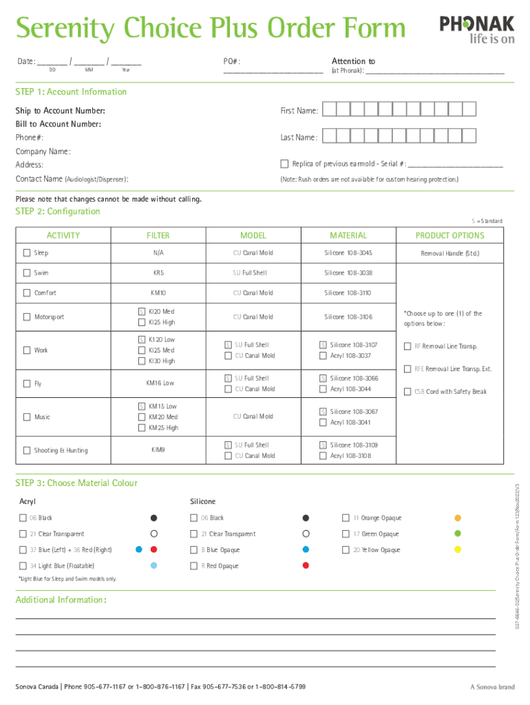 Phonak Serenity Choice Order Form - Fill Online, Printable, Fillable ...