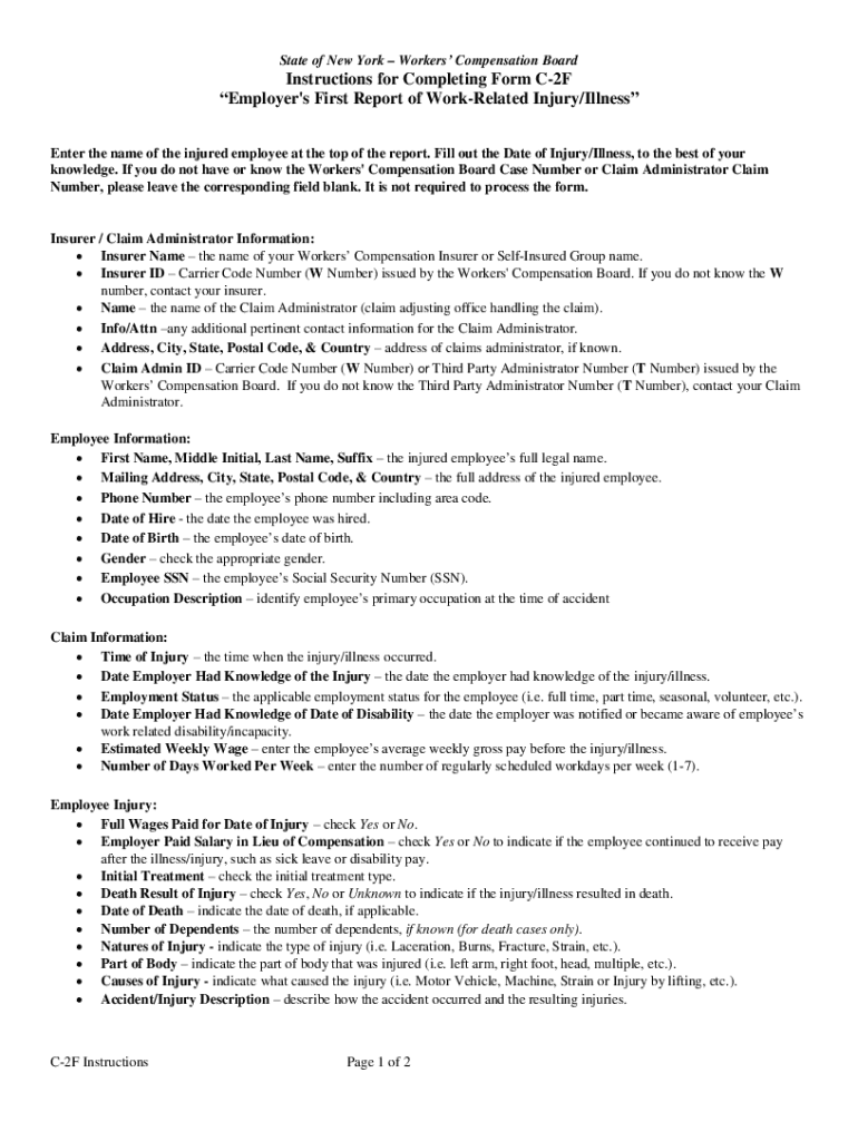 Fillable Online Instructions for Completing Form C-2F Employer's First ...