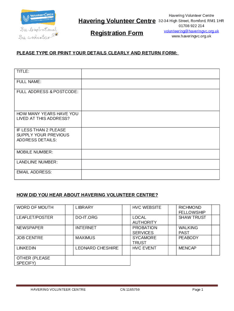 HVC Volunteer Registration V4 Doc Template | pdfFiller