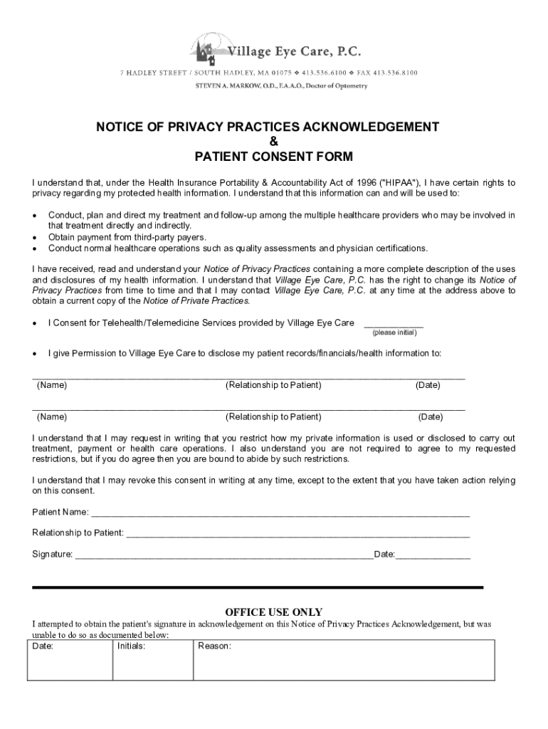 Fillable Online HIPAA Acknowledgement/Consent Fax Email Print - pdfFiller