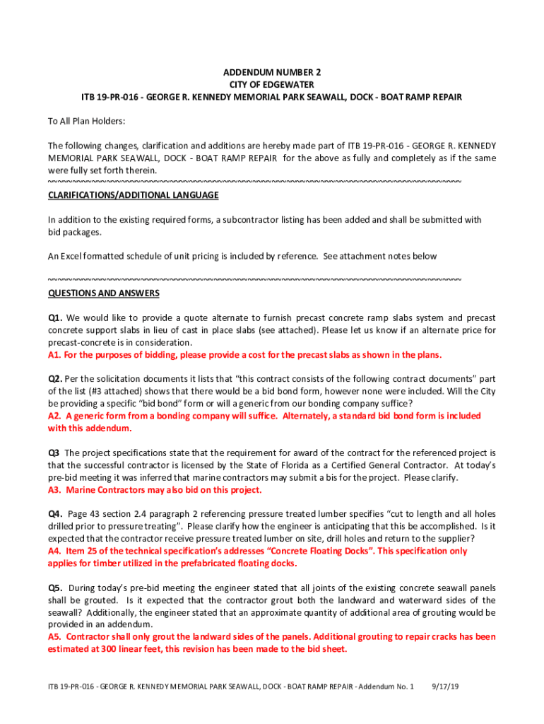 Fillable Online George R. Kennedy Memorial Park Seawall, Dock & Boat ...