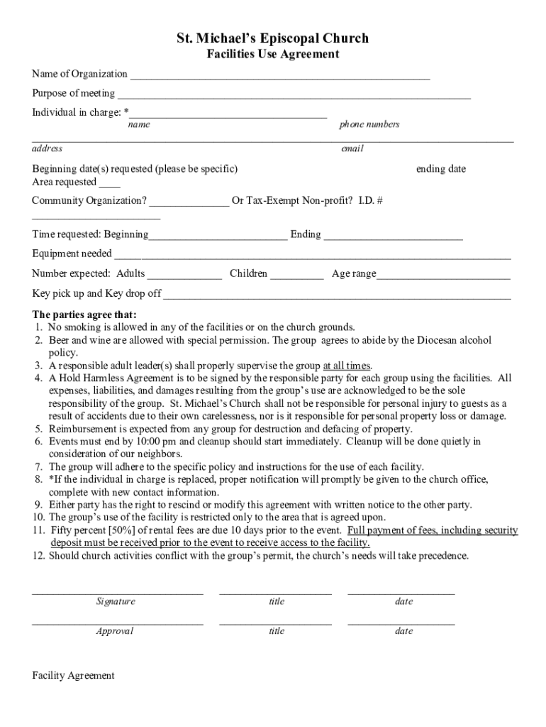 Fillable Online St. Michael's Episcopal Church - Facilities Use ...