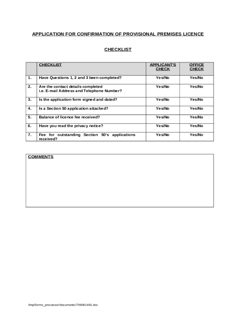 Application for Confirmation of Provisional Premises ... Doc Template | pdfFiller