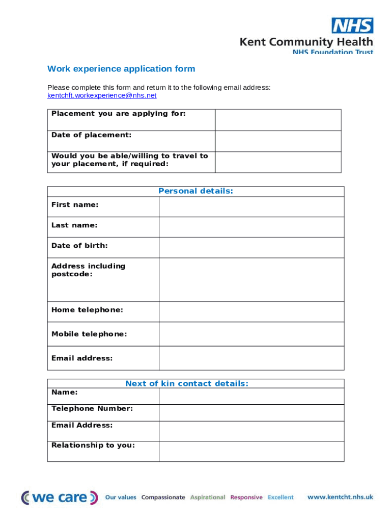 2: Application for work experience placement Doc Template | pdfFiller