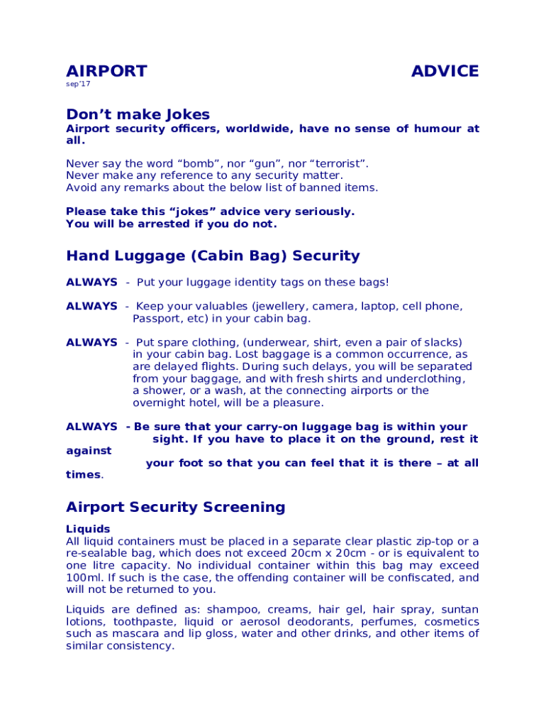Hand Luggage (Cabin Bag) Security - Designer Tours Doc Template | pdfFiller