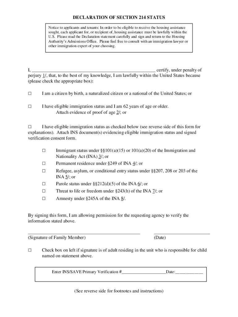 Fillable Online appendix 6 model declaration of section 214 status ...