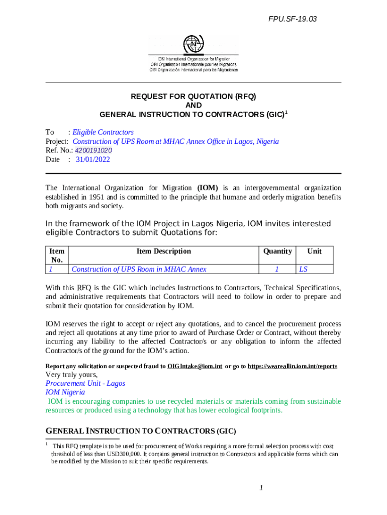Request for Quotation (RFQ) - Proposed Renovation of ... Doc Template | pdfFiller