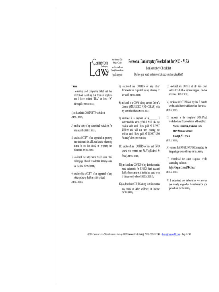 Fillable Online Bankruptcy Information Worksheet Fax Email Print ...