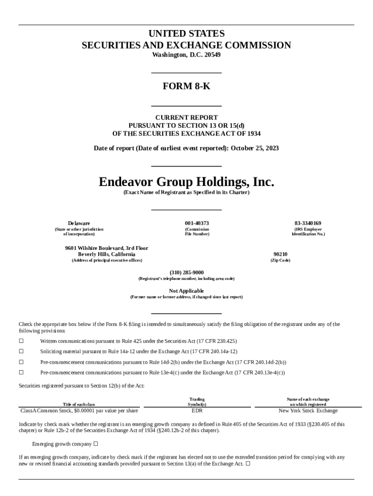 , a Delaware corporation ("Endeavor" or the "Company"), issued a press ...