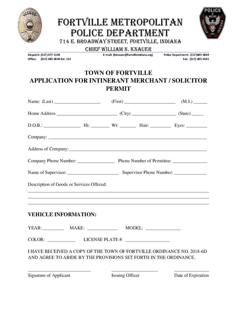 Fillable Online Fortville Police Department - 714 E Broadway St ...