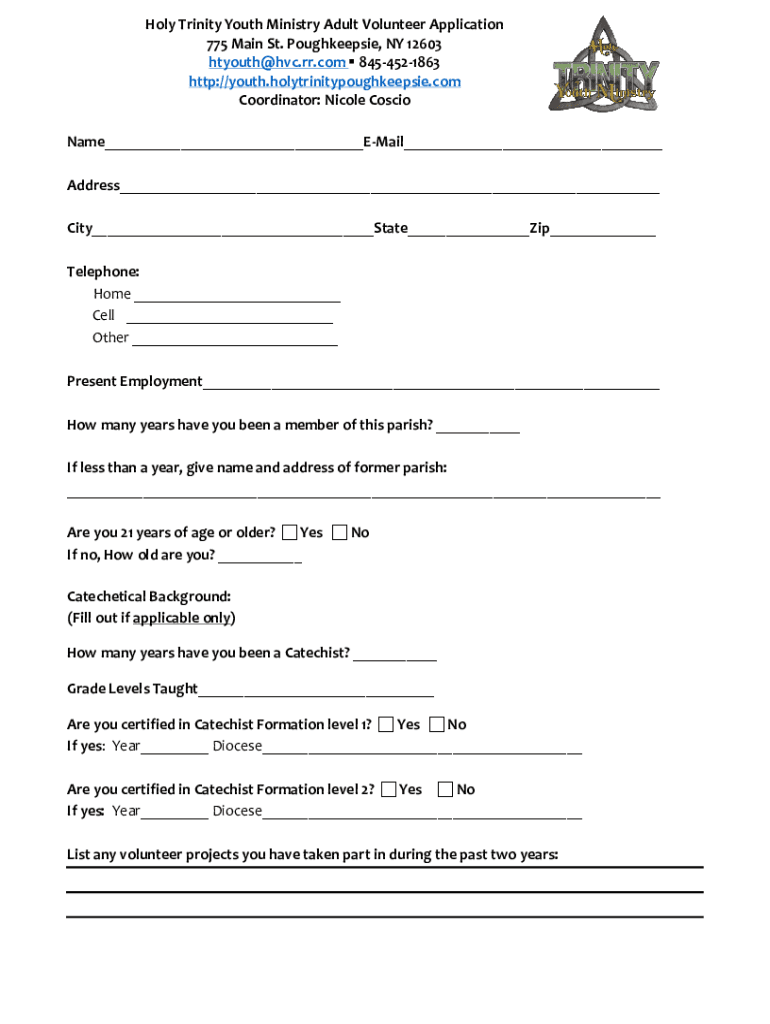 Fillable Online Youth Ministry Staff & Volunteers Fax Email Print - pdfFiller
