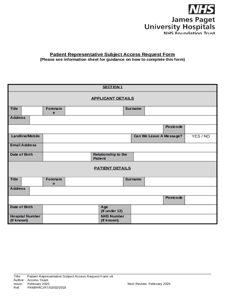 Access Request by Patient/Personal Representative Doc Template | pdfFiller