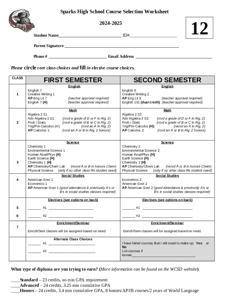 Sophomore Course Selection - 2023-24 Doc Template | pdfFiller