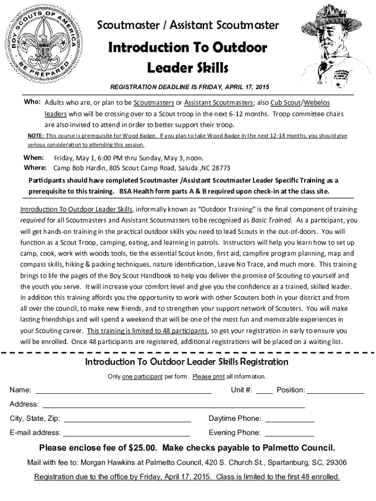 Fillable Online Introduction to Outdoor Leader Skills (IOLS), 11/4-11/5 ...