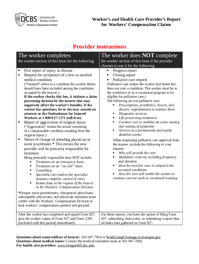 Worker's and Health Care Provider's Report for WorkersCompensation ...