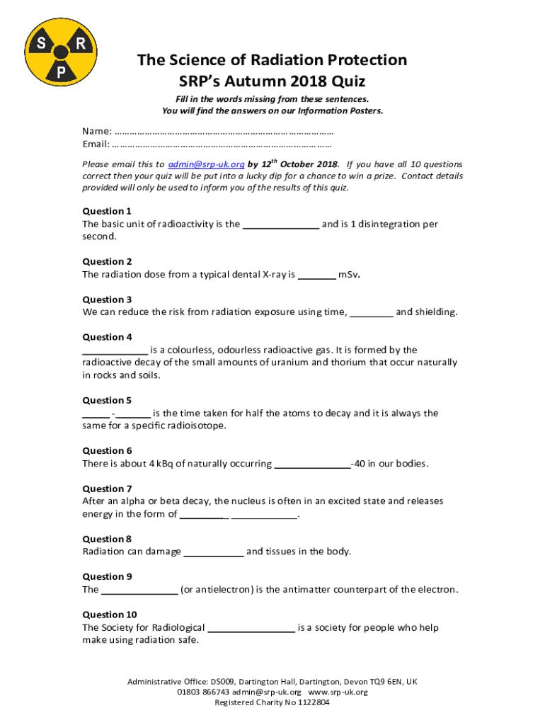 Fillable Online Continuing Education In Radiation Safety Quiz - PA DEP ...
