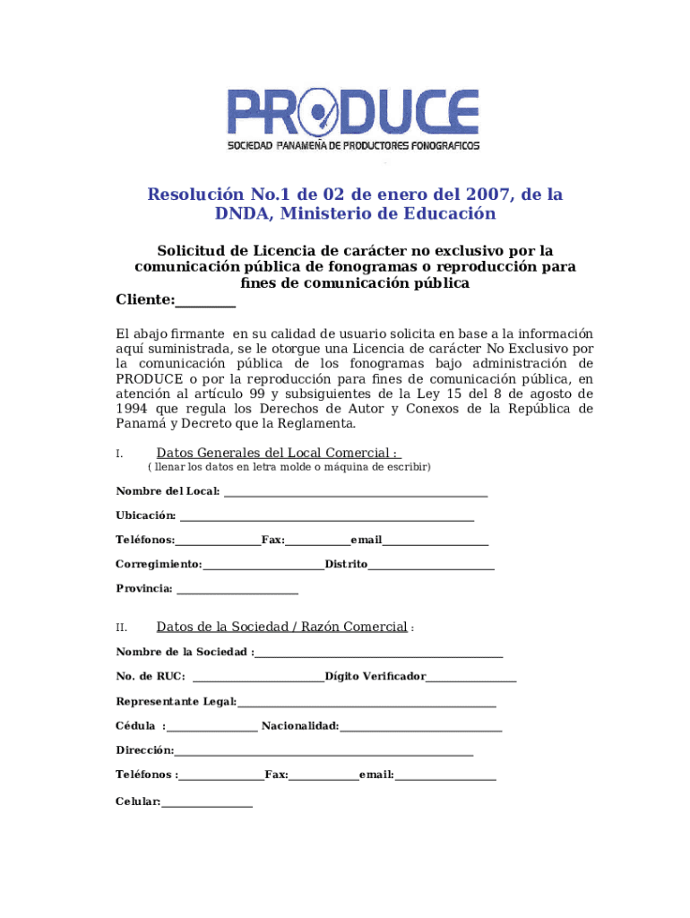 Direccin Nacional de Derecho de Autor de Colombia Doc Template | pdfFiller