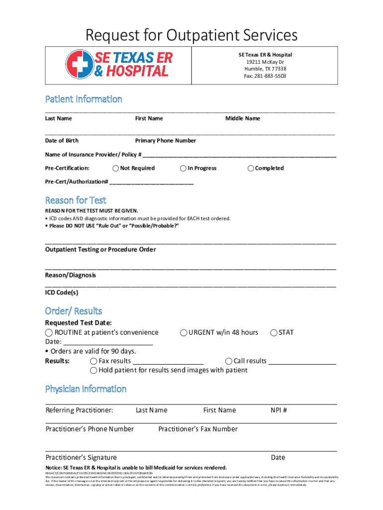 Fillable Online Services - SE Texas ER & Hospital - Expert ER Care Fax Email Print - pdfFiller