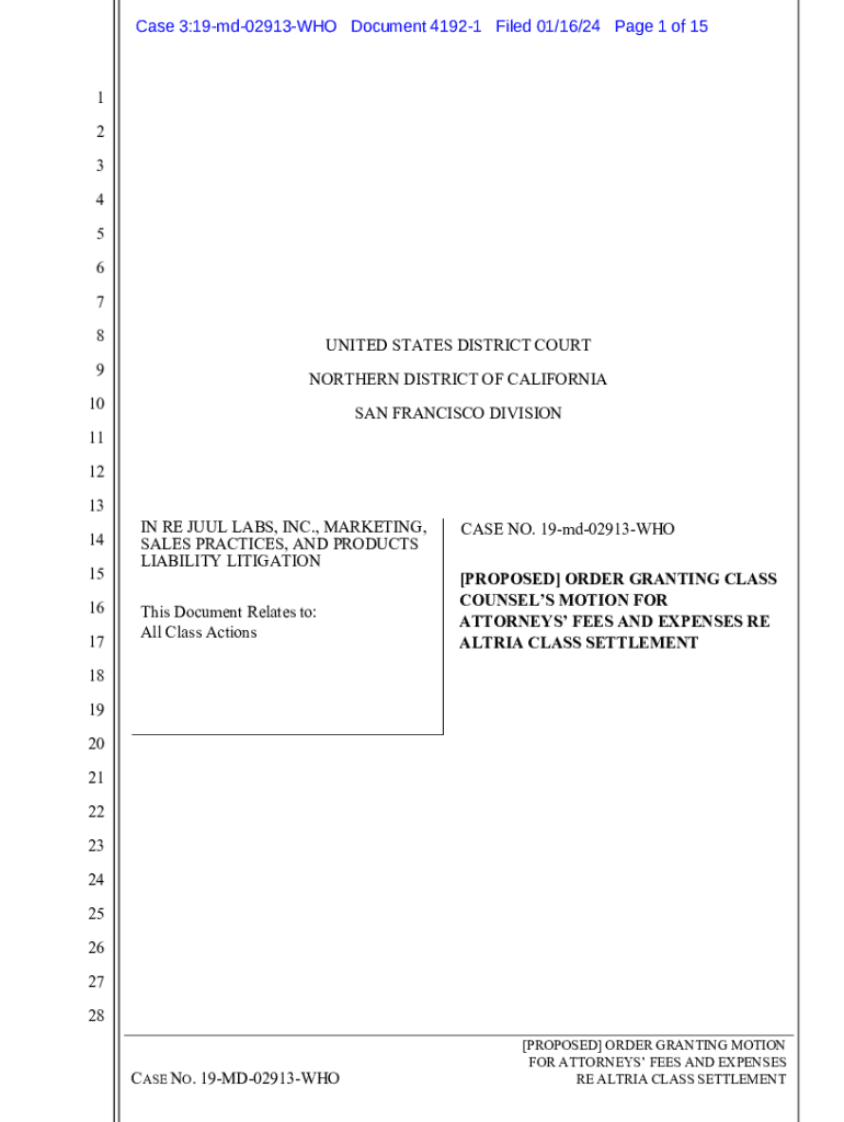 Fillable Online 2024-01-16 Proposed Order re Attorneys Fees - final ...