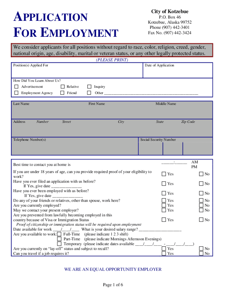 Fillable Online City Job Application Form (pdf) Fax Email Print - pdfFiller