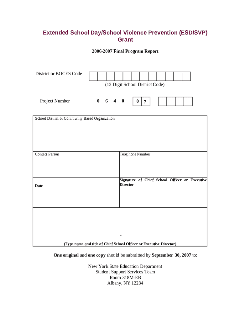Extended School Day/School Violence Prevention (ESD/SVP) Grant Doc Template | pdfFiller