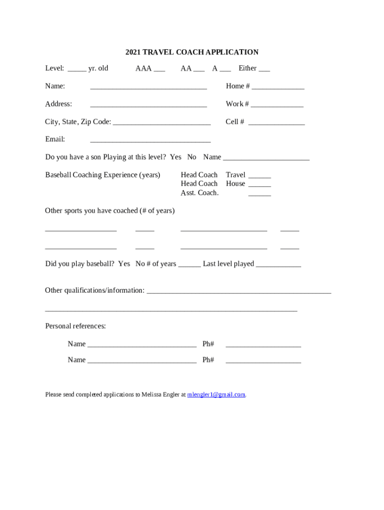 2021 TRAVEL COACH APPLICATION Doc Template | pdfFiller