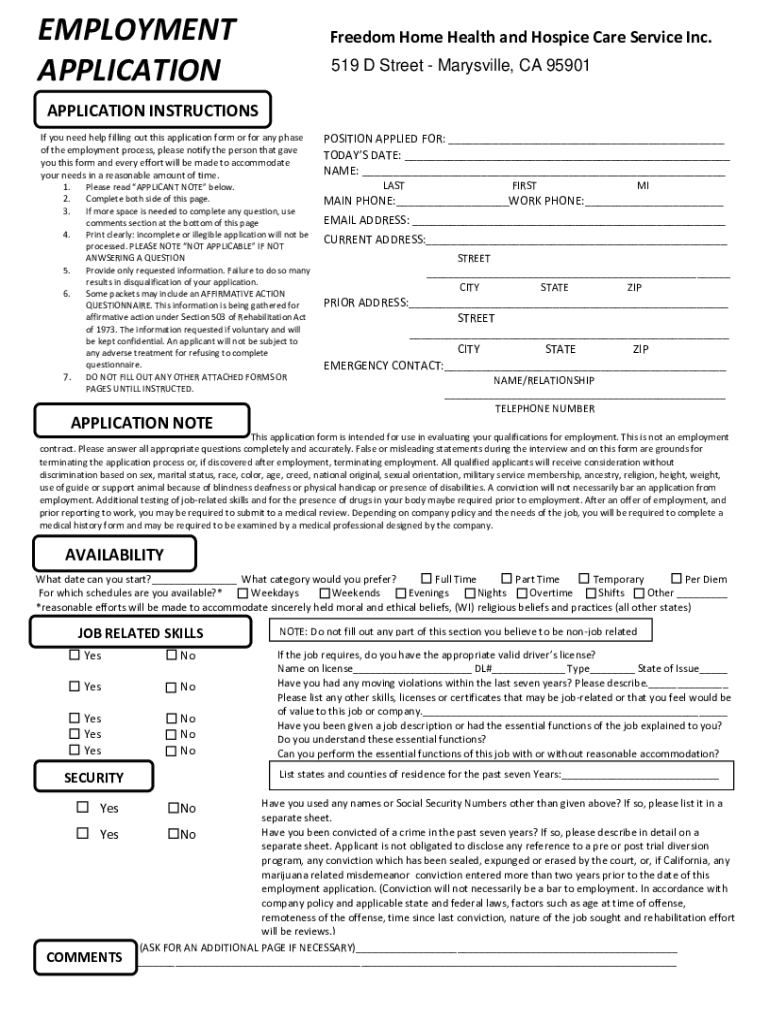 Fillable Online Freedom Home Health And Hospice Care Services, Inc Fax ...