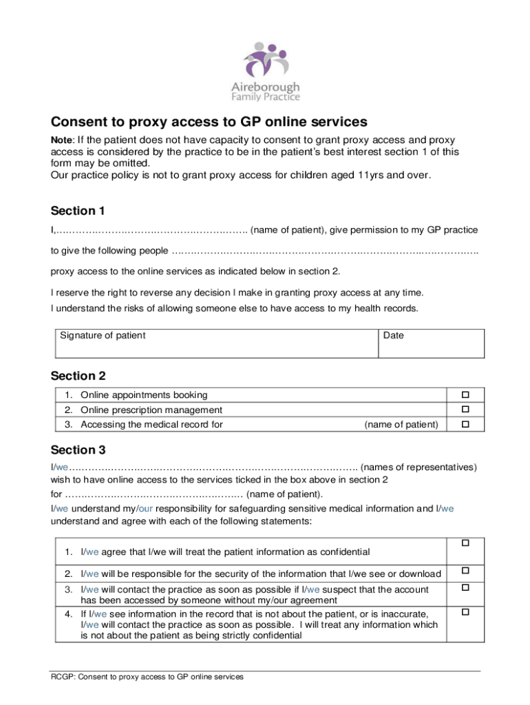 Fillable Online GP Online Services Proxy Access Consent Form Fax Email Print - pdfFiller
