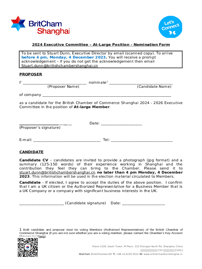 2024 Executive CommitteeAt-Large Position - Nomination Doc Template | pdfFiller