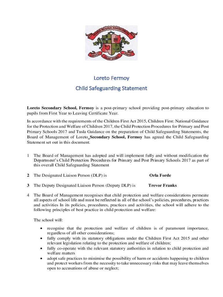 Fillable Online Child Safeguarding Statement & Risk Assessment (DES ...