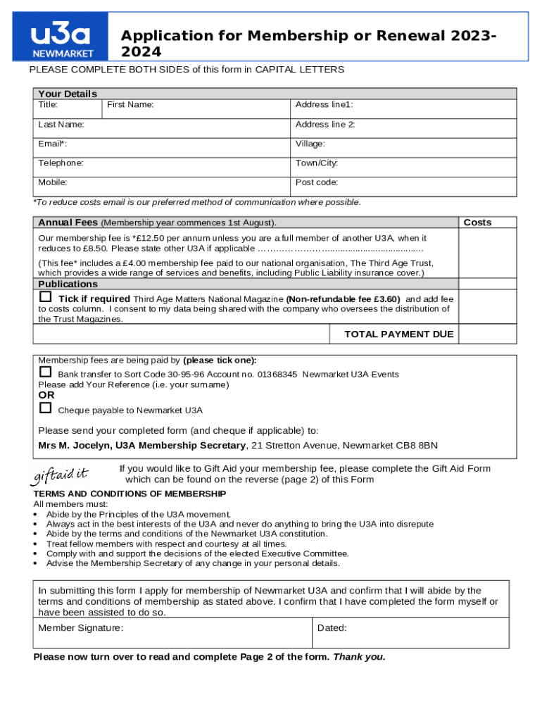 Membership (printable) Doc Template | pdfFiller