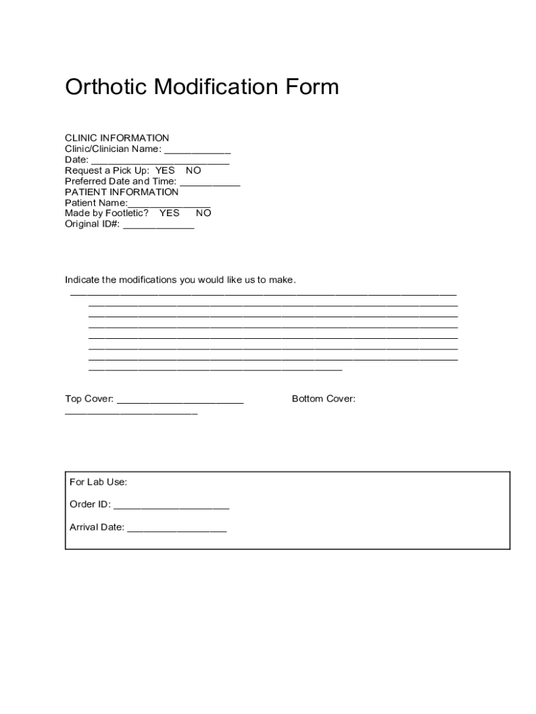 Fillable Online Orthotic Modification Form Fax Email Print - pdfFiller