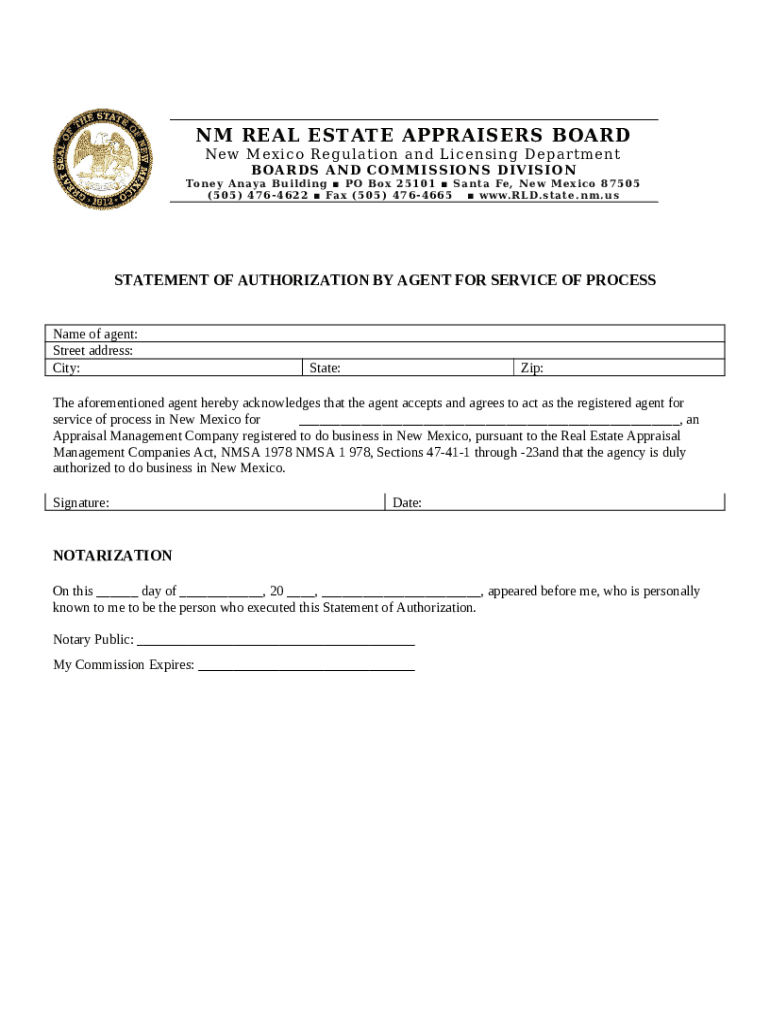 Statement of Authorization by Agent for Service of Process Doc Template ...