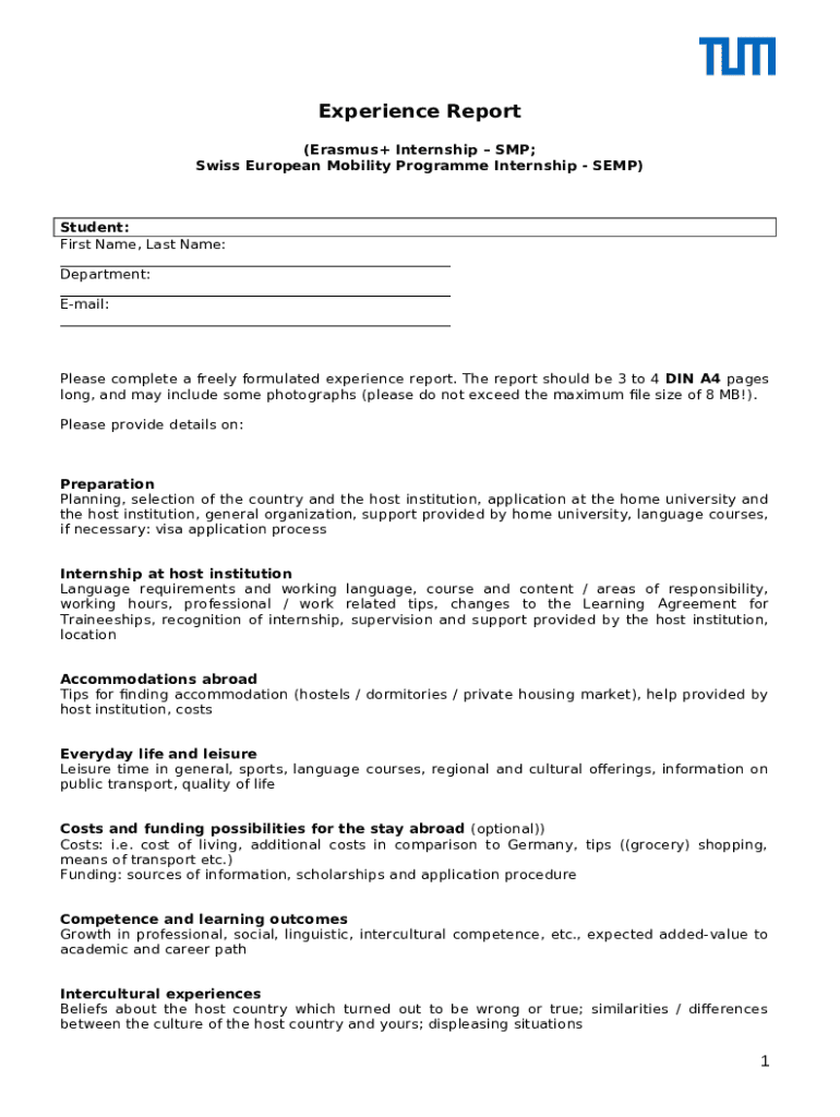 Experience report template (DOC, 690 KB) Doc Template | pdfFiller