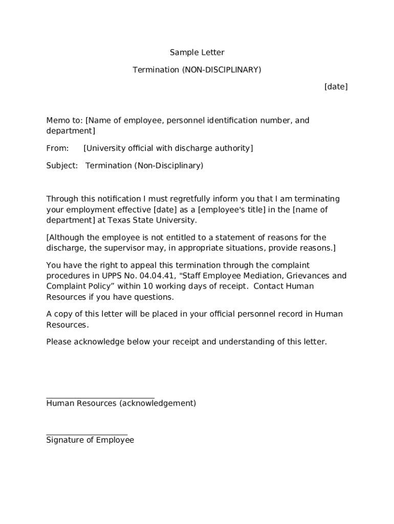 Notifying Employee of Termination Doc Template | pdfFiller