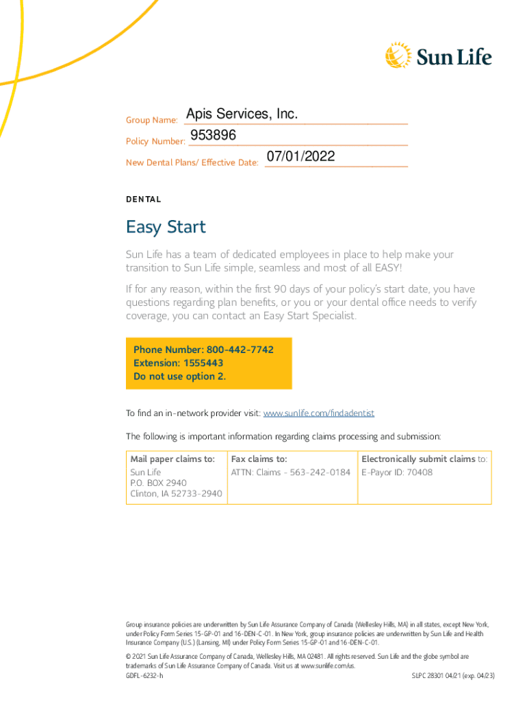 Fillable Online Dental Easy Start. Sun Life has a team of dedicated employees to make your ...