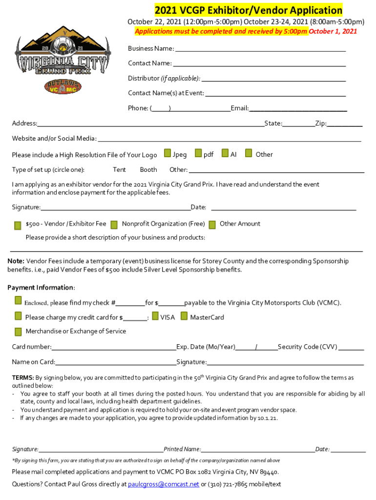 Fillable Online 2021 VCGP Exhibitor/Vendor Application Fax Email Print ...