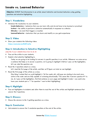 Fillable Online Innate vs. Learned Behavior Lesson PlanFree - Aleta ...