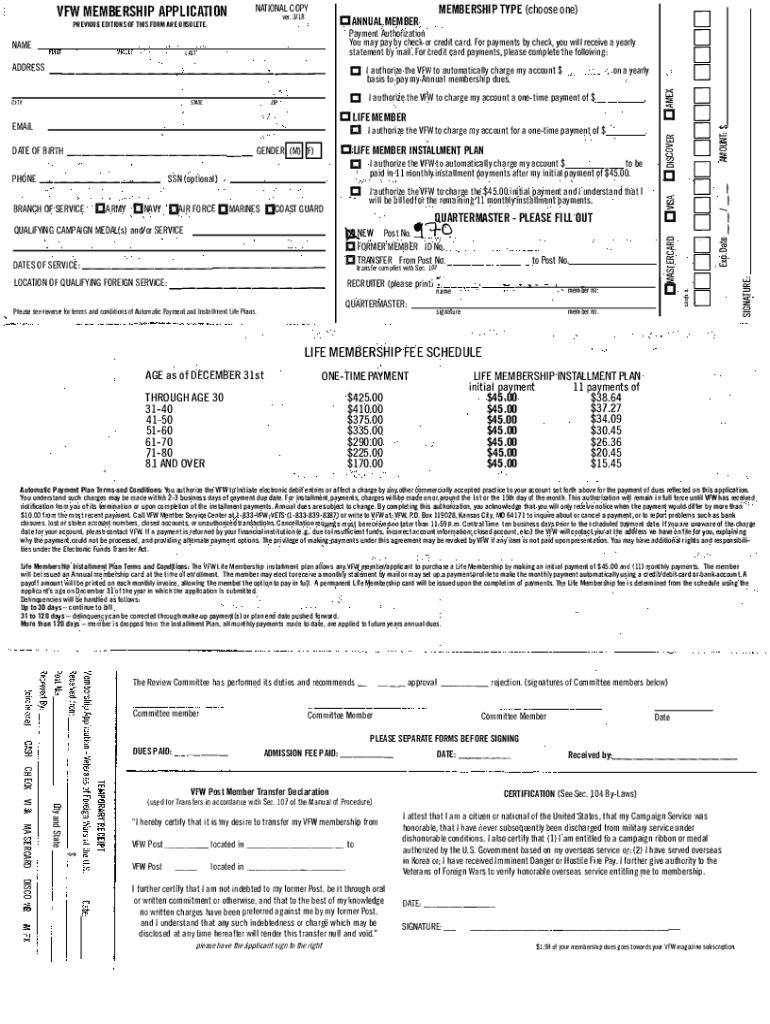 Fillable Online vfw annual/life member change request form Fax Email ...