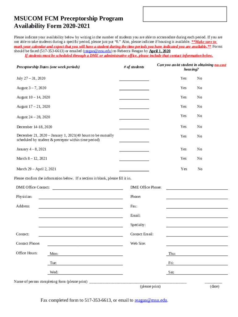 Availability 2020-2021 Doc Template | pdfFiller