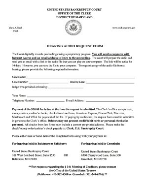 Fillable Online mdb uscourts Hearing Audio Request Form - District of ...