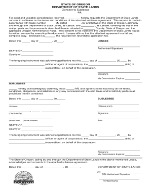 Fillable Online oregon Consent to Sublease - oregon Fax Email Print ...