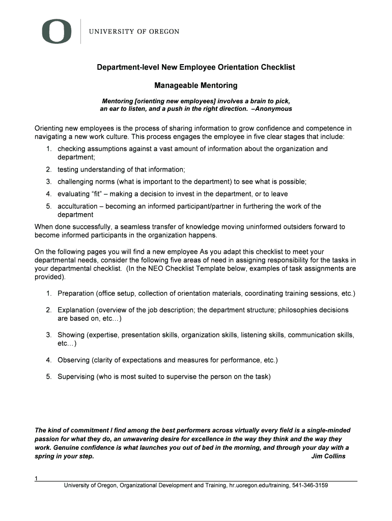 Fillable Online Department-level New Employee Orientation Checklist Fax ...